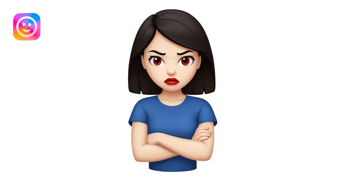 very angry arms crossed girl with dark hair emoji | AI Emoji Generator