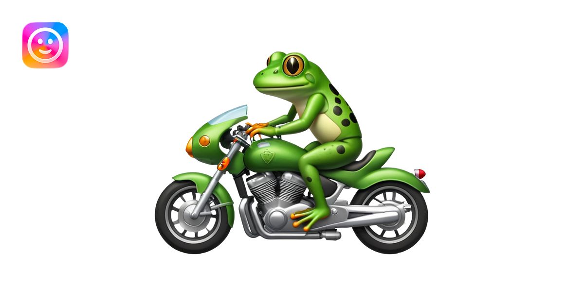 Frog riding motorcycle in AF emoji | AI Emoji Generator