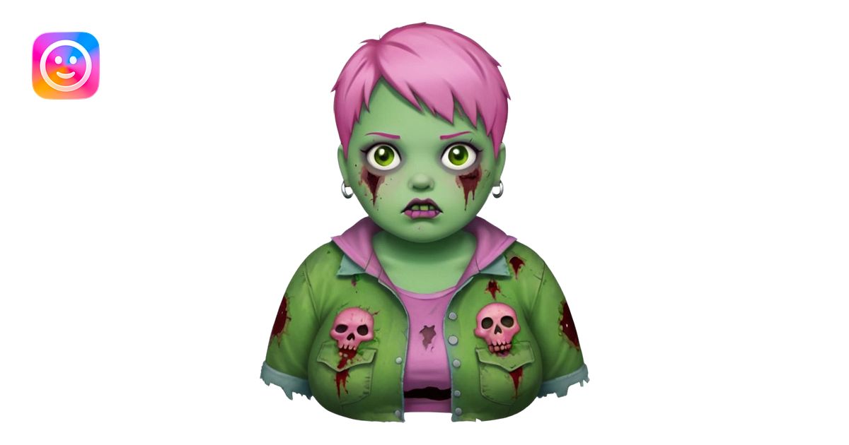 fat zoombie girl pink short hair, green skin emoji | AI Emoji Generator