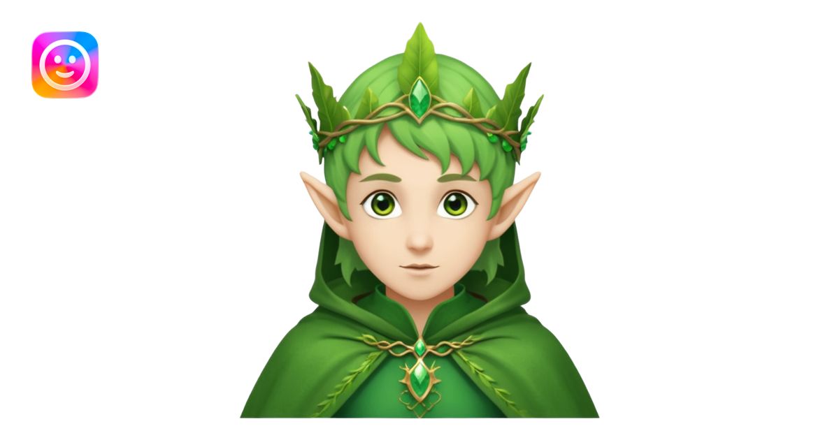 Forest Elf – elegant green-skinned elf with leaf crown and cloak emoji ...
