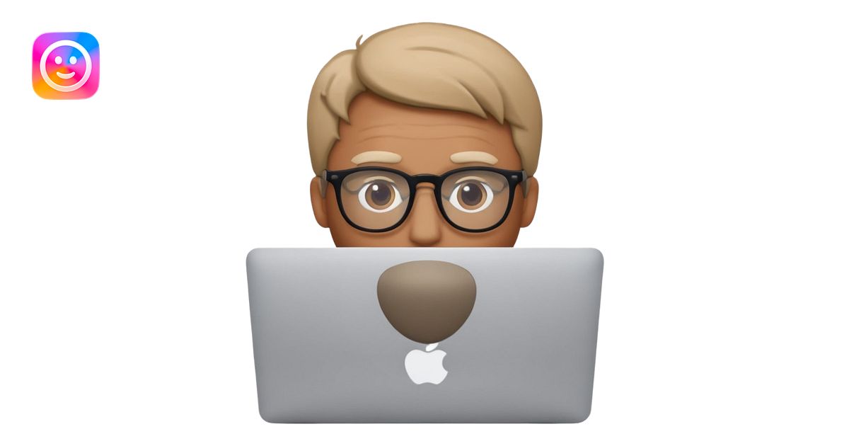 a man behind mackbook the man being little visible form the frony emoji ...