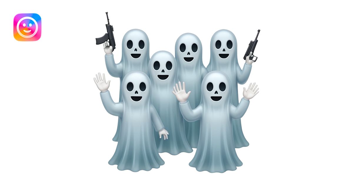 Fantasmas con un fusil y haciendo hola y chao con la manos emoji | AI ...