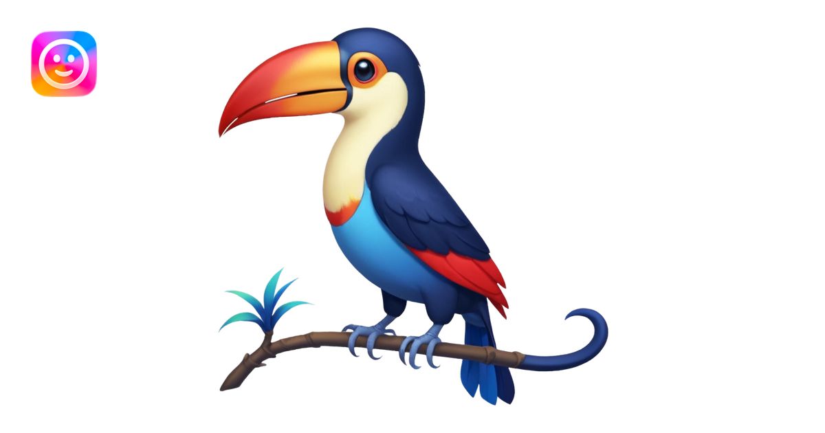 Blue tropical toucan-fakemon-bird, with red long beak, with a short ...