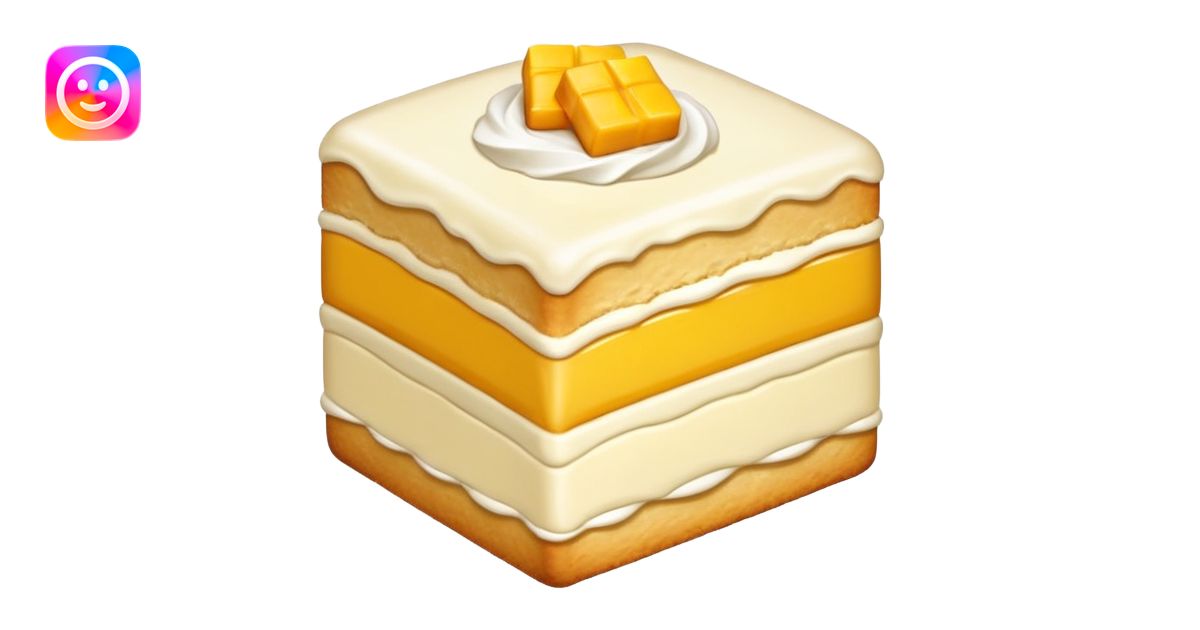 Piece of cake: vanilla biscuit, mango filling emoji | AI Emoji Generator