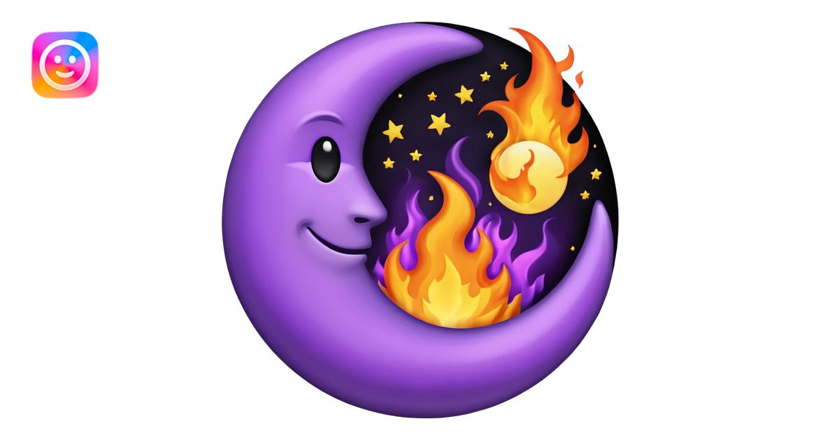 purple and black fire with a moon inside emoji | AI Emoji Generator