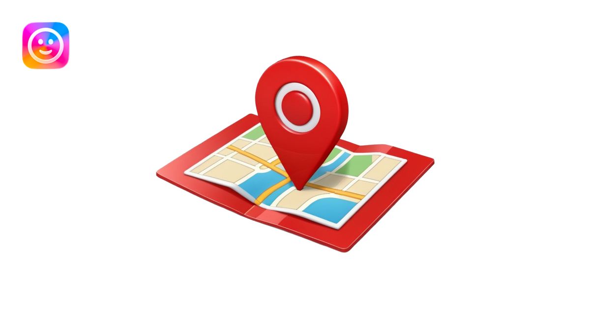 Emoji of a red location pin on a small folded map, iPhone emoji style ...