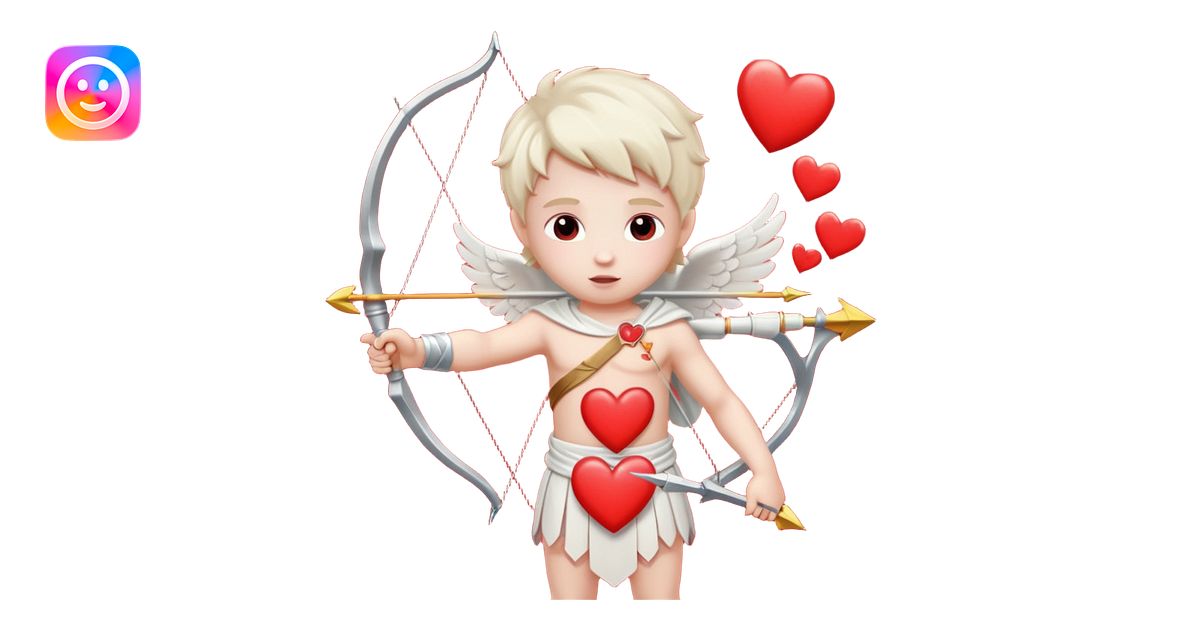 Cupid with his magical bow and arrow shooting love hearts emoji | AI ...