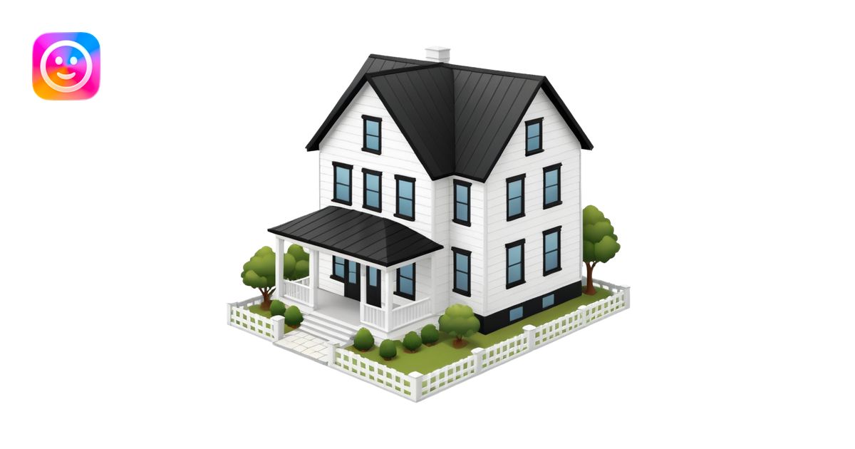 modern farmhouse with white siding and black trim, 3d isometric emoji ...