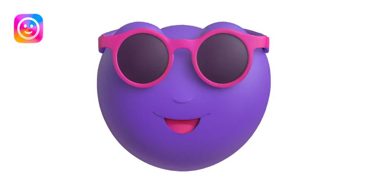 3D smiley emoji, round shape, purple color, with text 'szabi', wearing ...