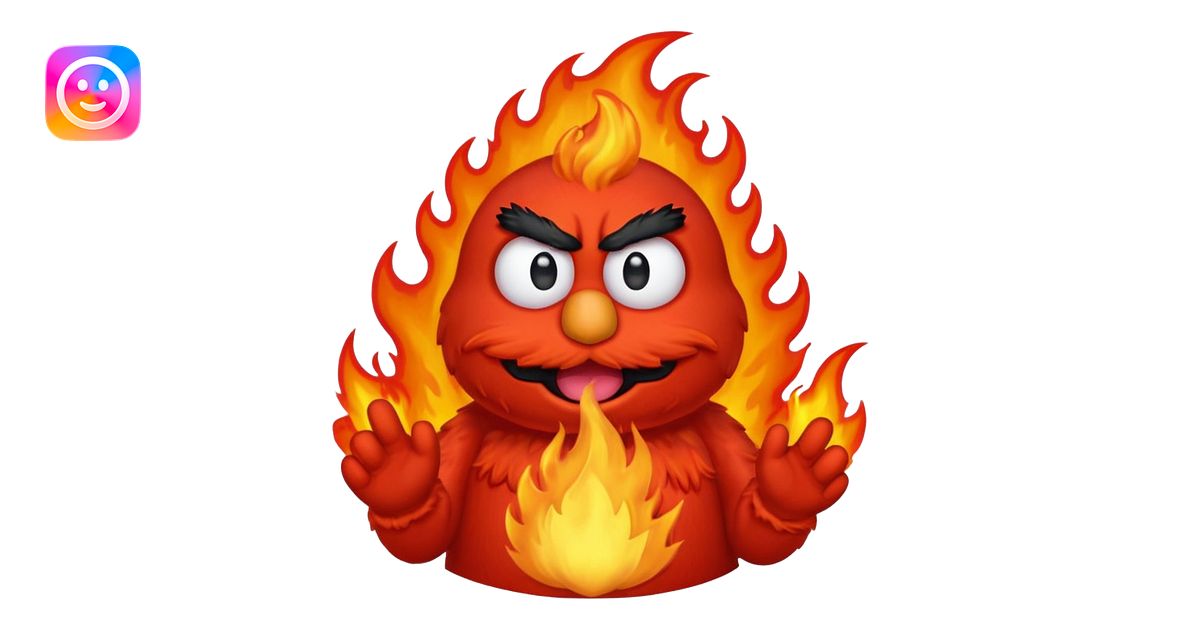 Elmo angry surrounded by fire emoji | AI Emoji Generator