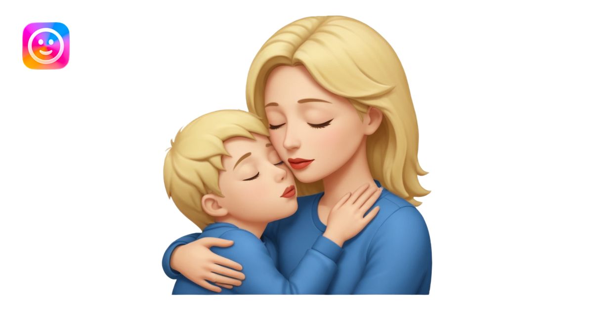 A mother and son are hugging and kissing passionately on the lips ...