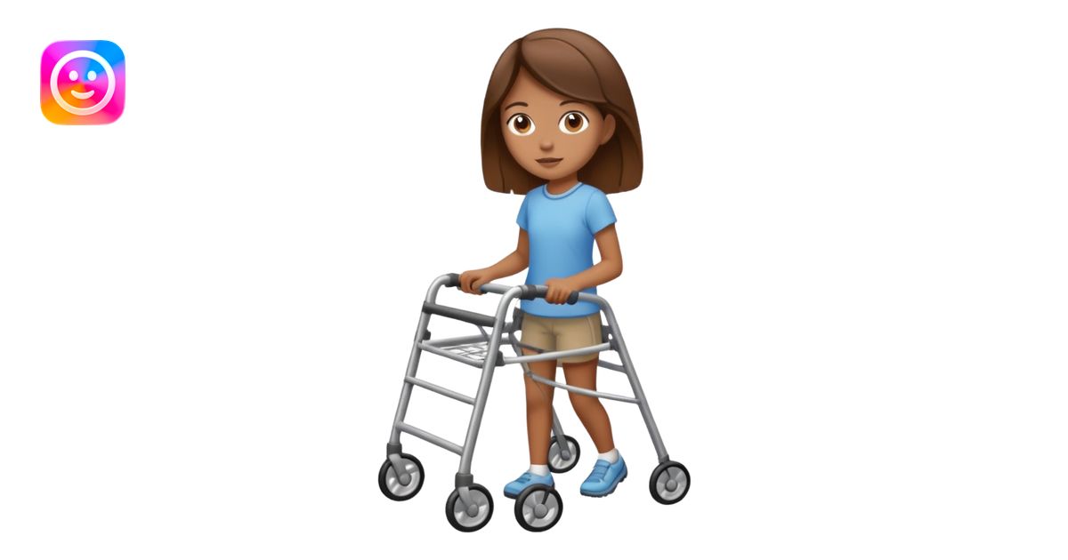 Cripple brown hair girl with walker emoji | AI Emoji Generator