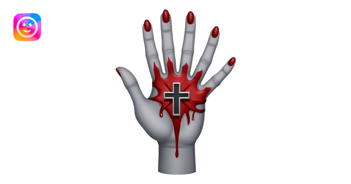 bloody grey hand with upside down satanic cross on the palm emoji | AI ...
