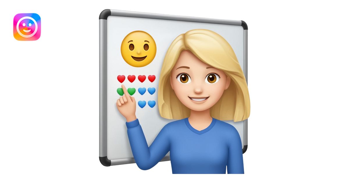 Make an emoji of a girl who is teaching how to make emojis on a board ...