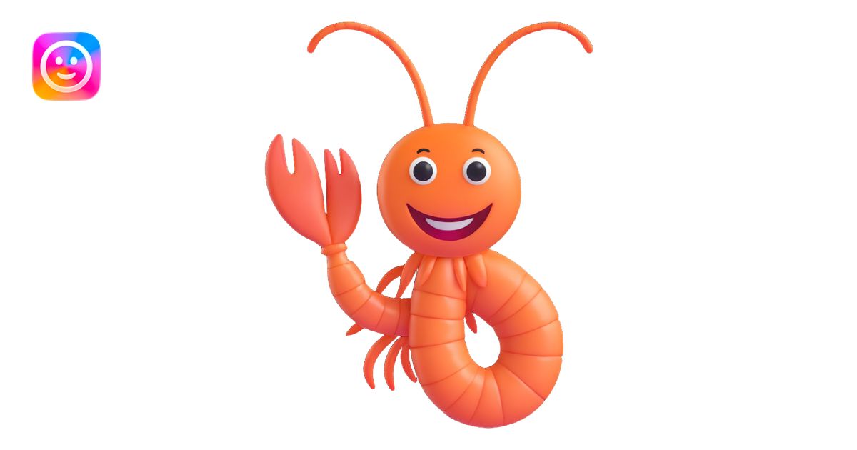 cooked shrimp, with a smile, 3D emoji style emoji | AI Emoji Generator