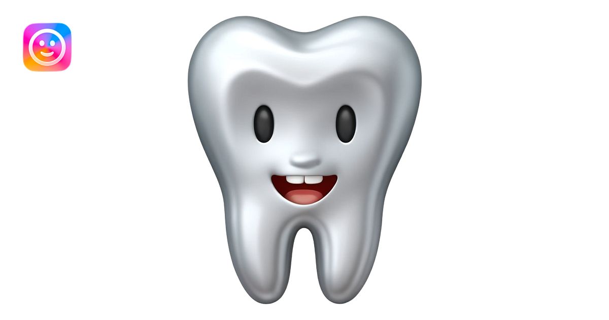human tooth emoji, smooth chrome ceramic-metal texture, clean medical ...