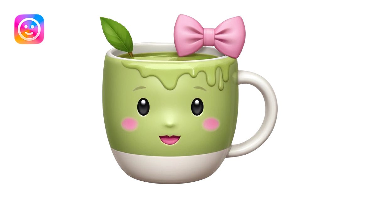 Make a cup of match tea in a mug with a bow on it emoji | AI Emoji ...