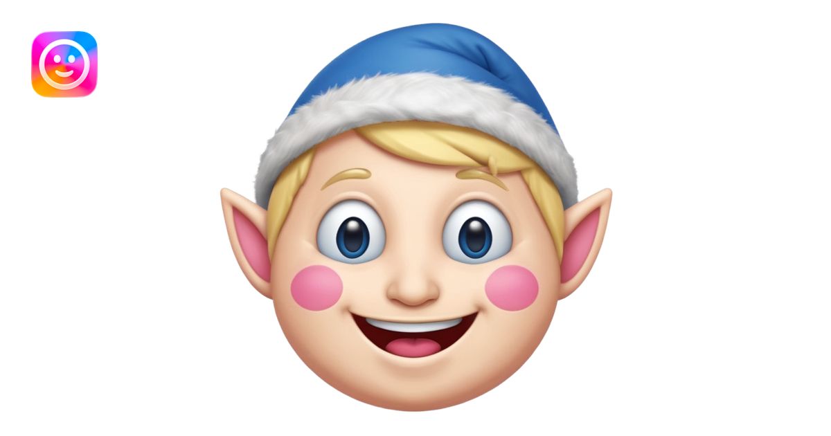 A blue emoji with fat pink cheeks and is smiling like a elf emoji | AI ...