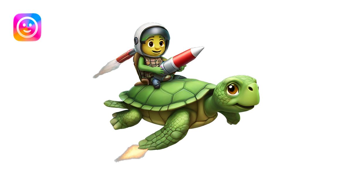 Turtle riding rocket around emoji | AI Emoji Generator