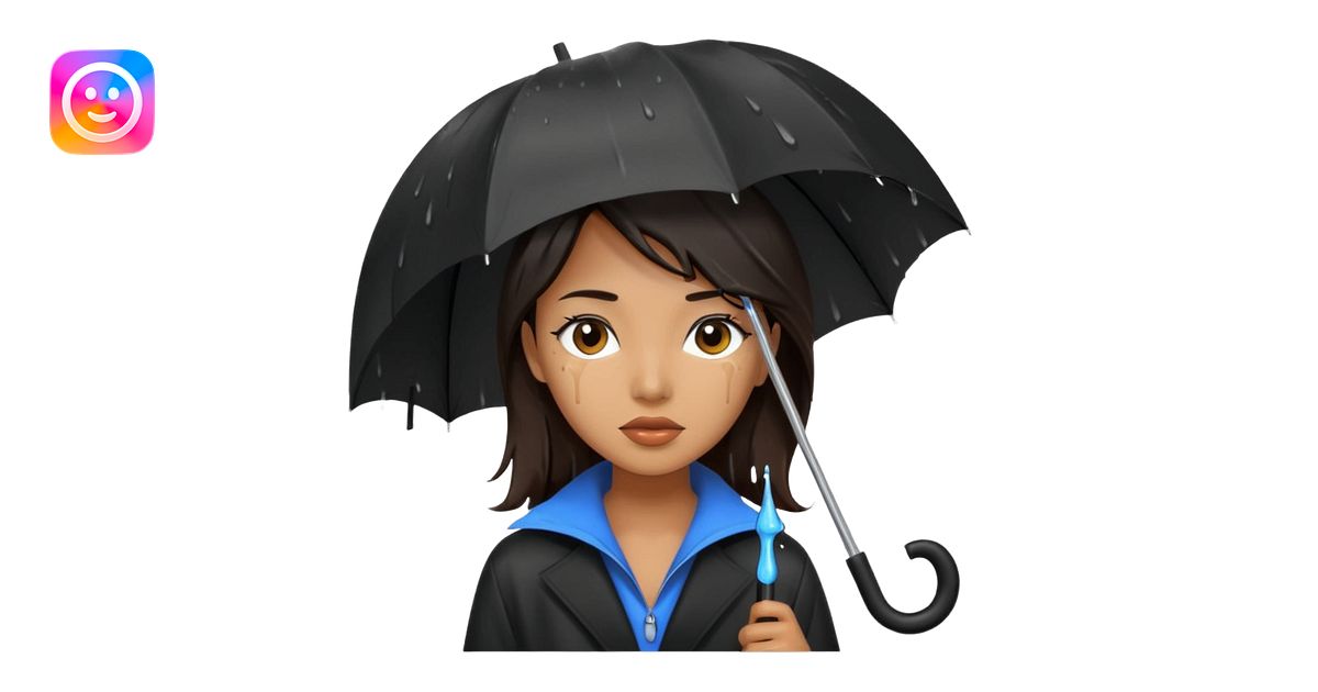 she getting wet (umbrella, dripping dark hair) emoji | AI Emoji Generator