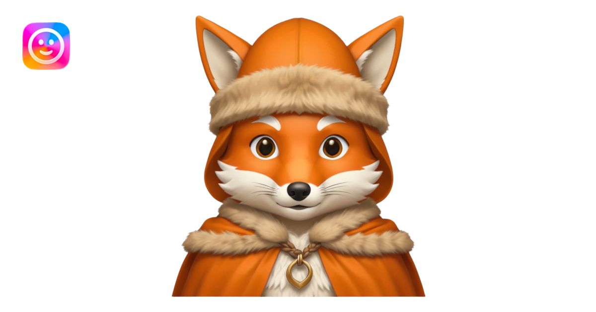 Fox wearing viking hat and fur cape emoji | AI Emoji Generator