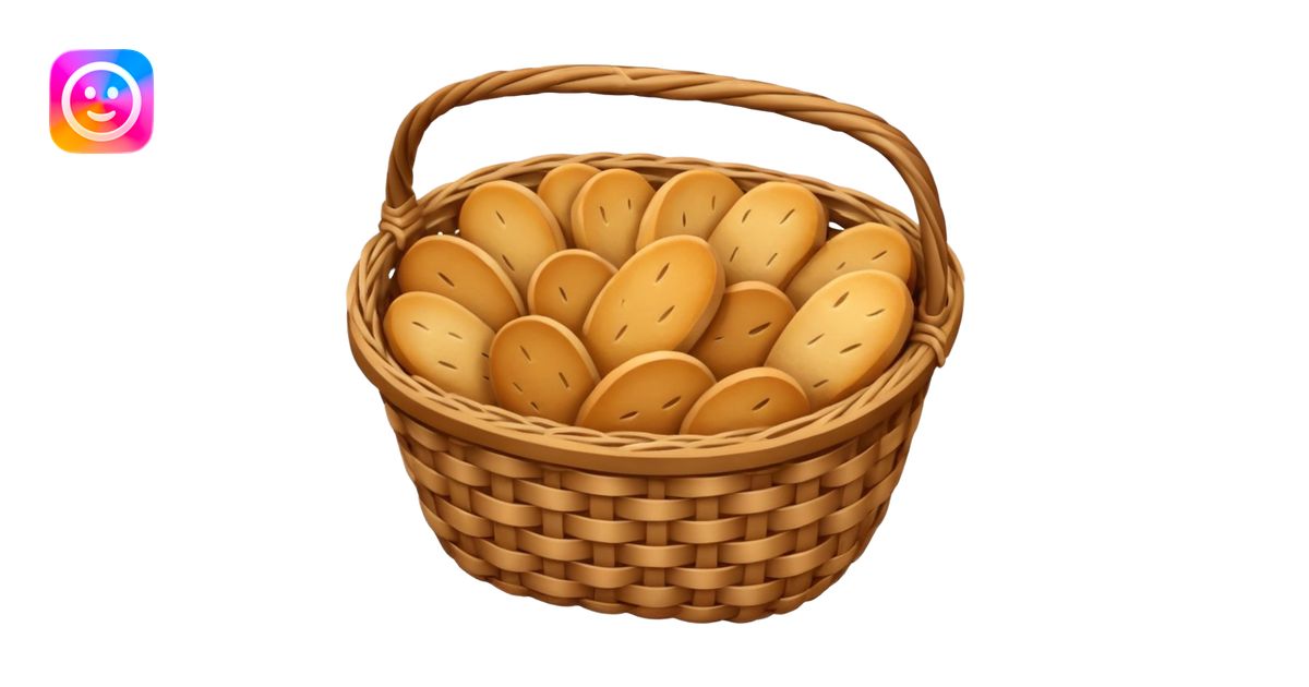 top-down emoji of a wicker bread basket with only a few crumbs left ...