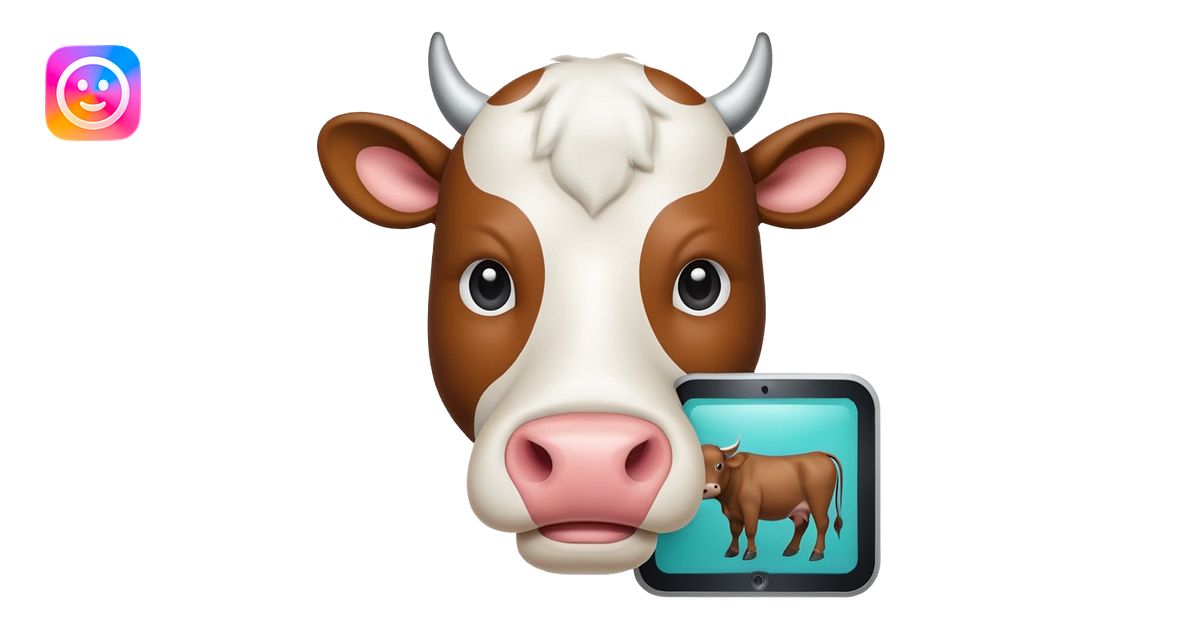 Emoji-style icon of a cow and buffalo with a scan frame or AI detection ...