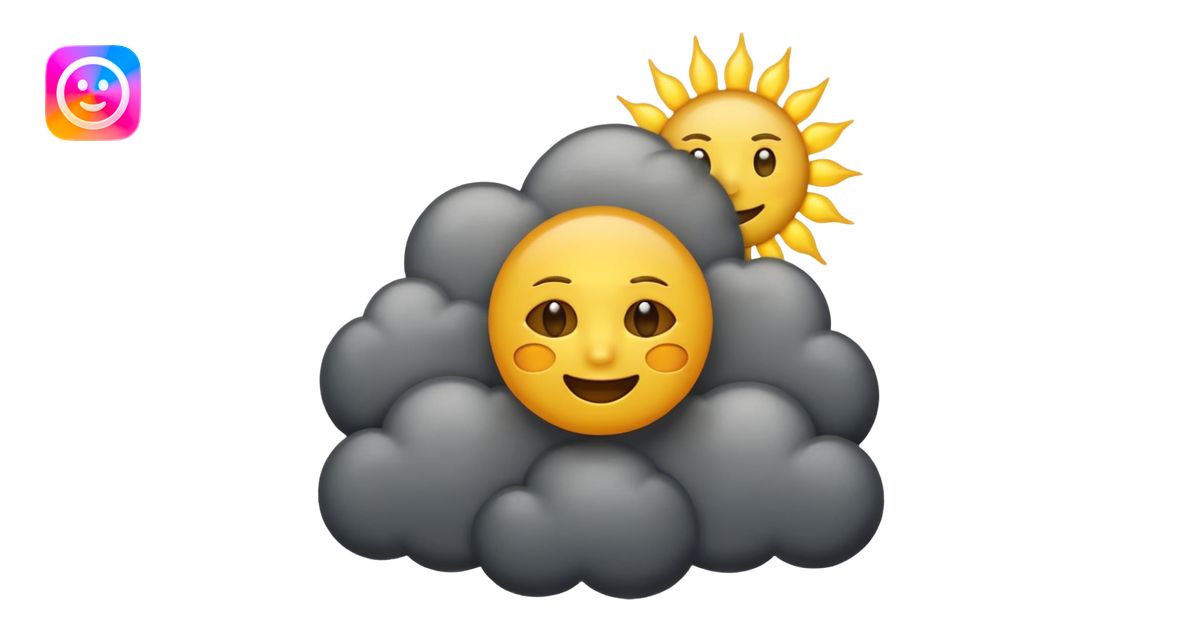weather emoji with a sun shining behind a dark cloud, sun's face ...
