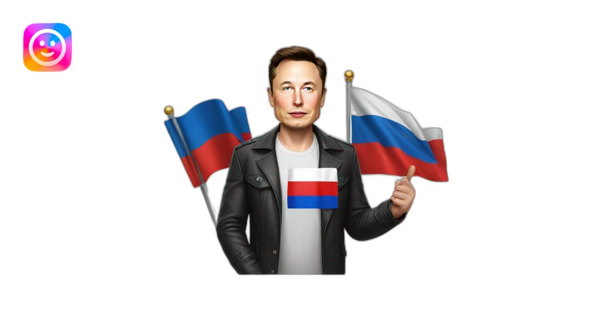 Elon Musk with a Russian flag in his hand emoji | AI Emoji Generator