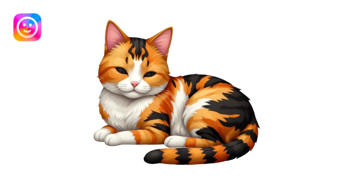 full body colourful light patched calico tabby cat sleeping emoji | AI ...