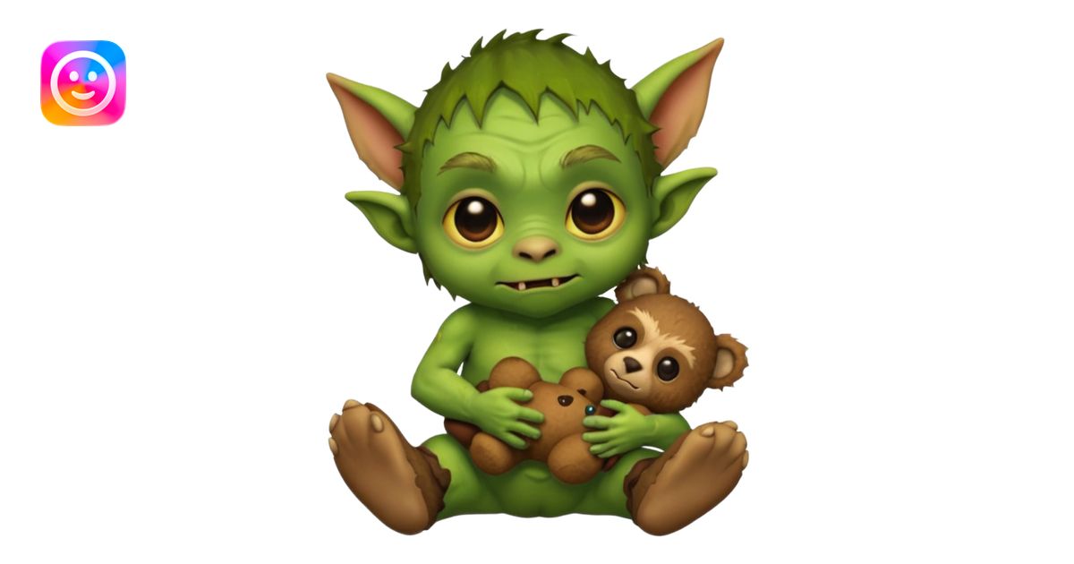 Goblin small baby with teddy bear emoji | AI Emoji Generator