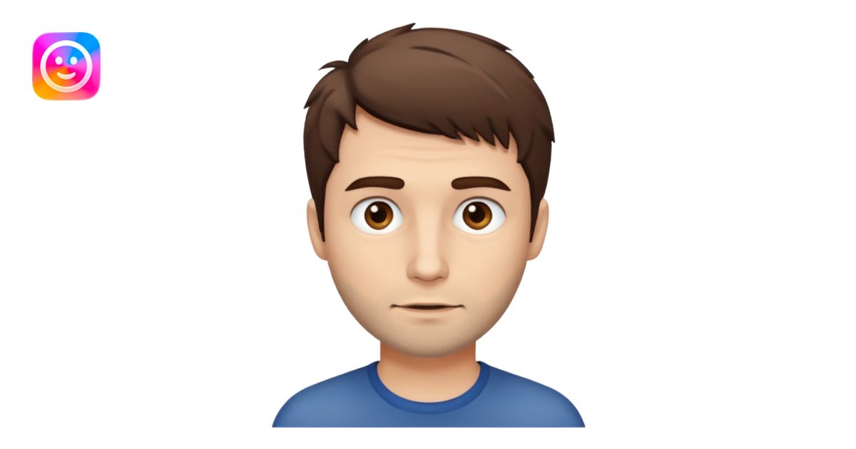 Create an emoji of a man with white skin and short brown but slightly ...