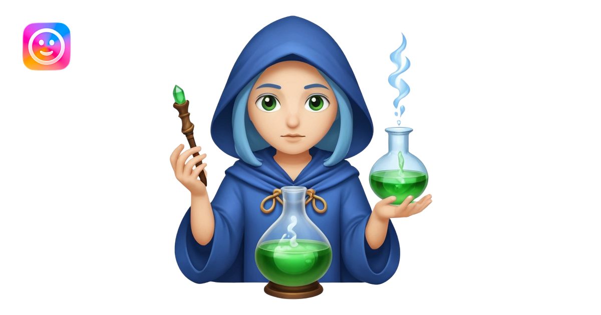 rune mage stirring potion slowly eye contact emoji | AI Emoji Generator