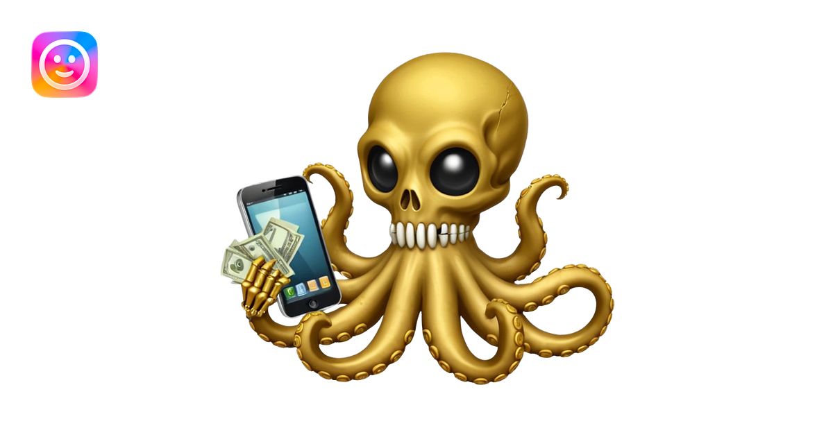 satanic octopus skeleton with scary evil eyes wearing a gold necklace ...