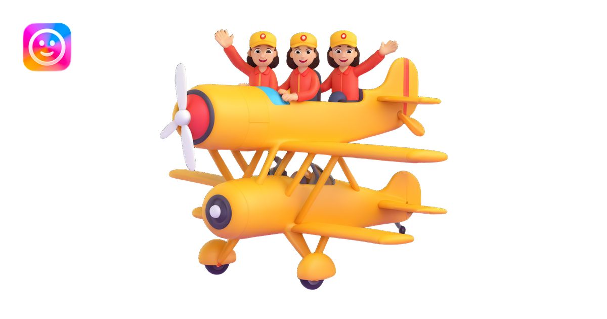 two happy people waving from a biplane, 3d emoji style emoji | AI Emoji ...