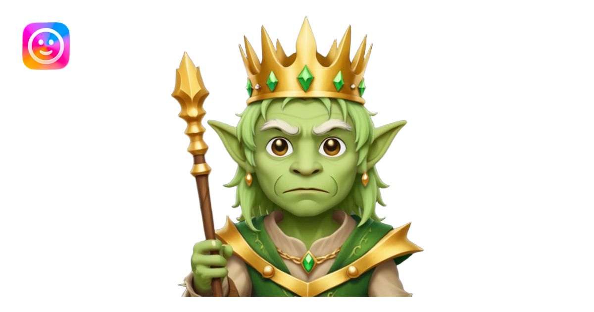 Goblin king – Crown, staff emoji | AI Emoji Generator