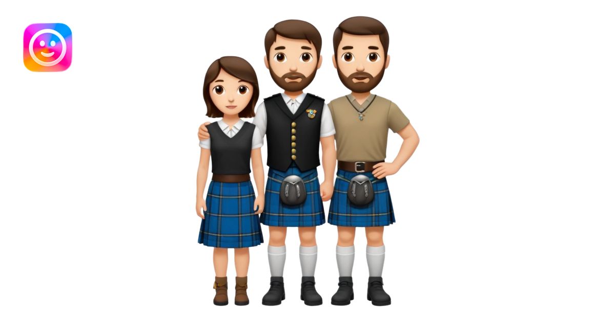 scottish man with stubble in kilt with brunette wife emoji | AI Emoji ...