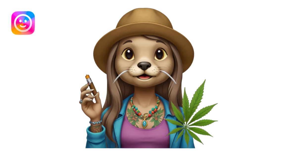 a female otter with long hair smoking a joint surrounded by marijuana ...