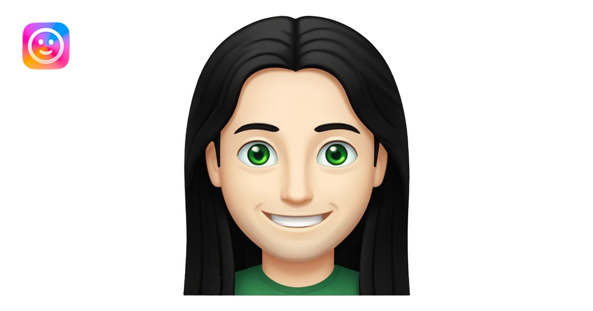Rob Pilatus with green eyes, long black hair emoji | AI Emoji Generator