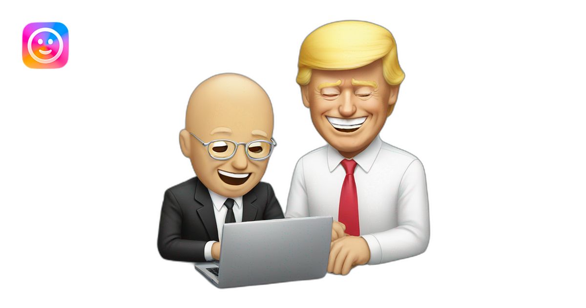 Donald Trump laughing at bald man typing on laptop emoji | AI Emoji ...