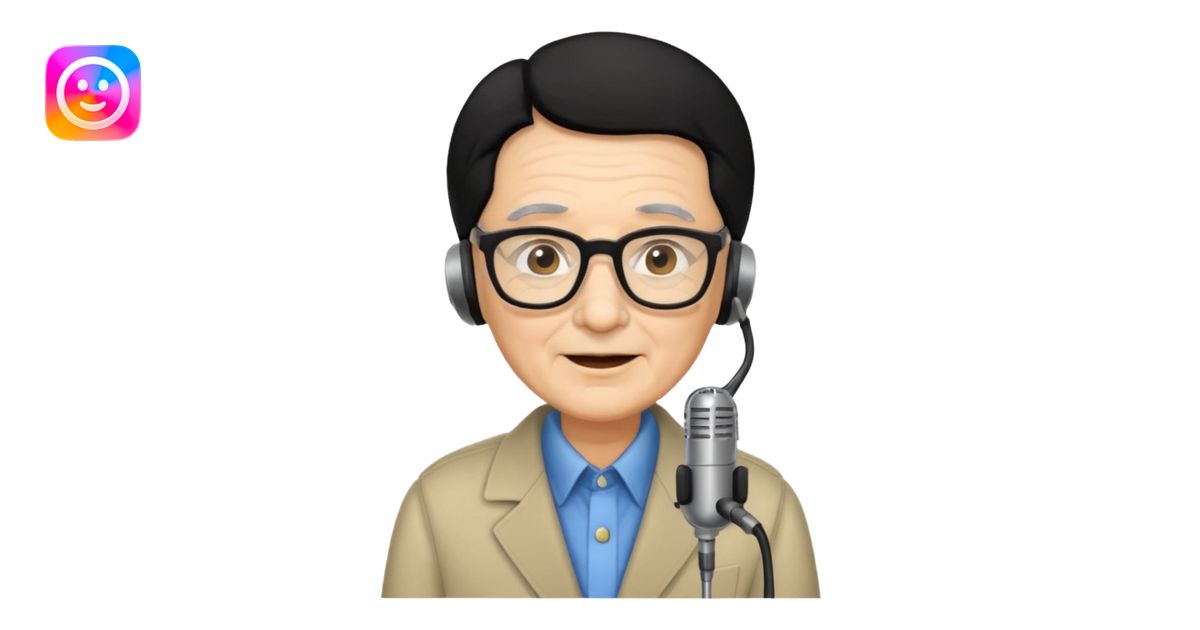 Un locutor de radio,edad avanzada, pelo negro, con gafas, emoji | AI ...