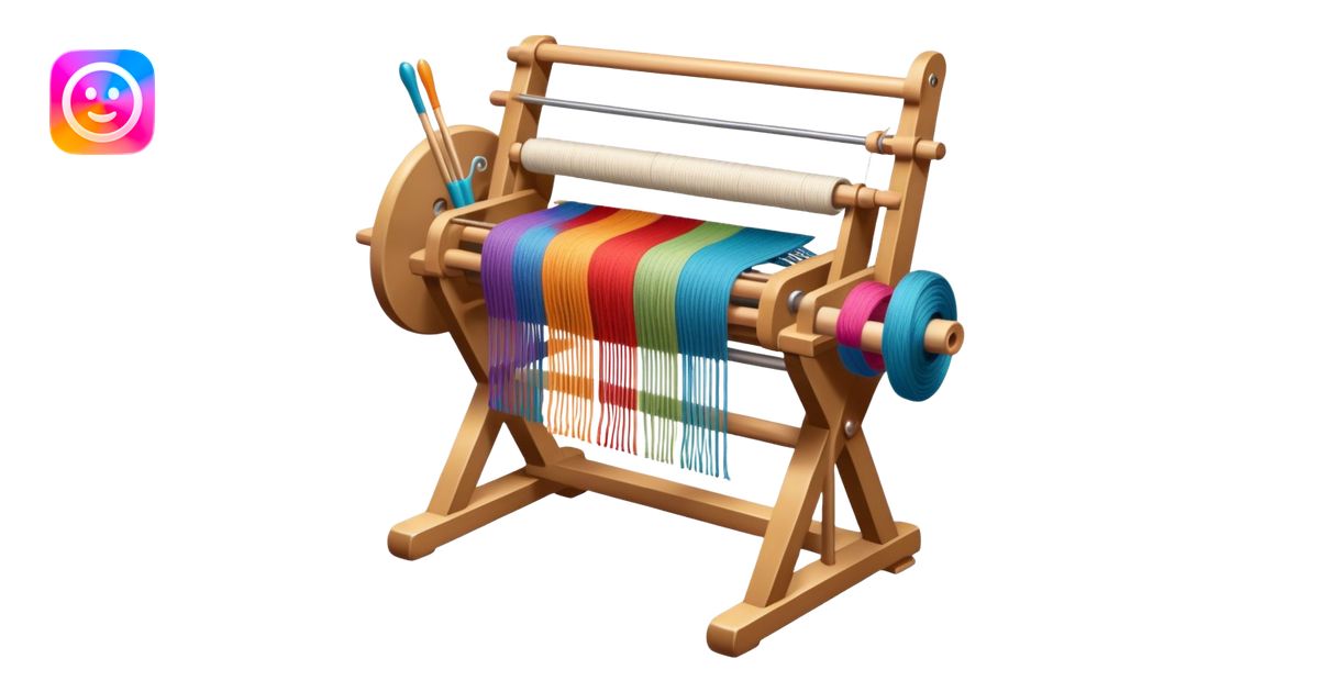 Weaving icon, loom with threads in various colors, visible shuttle ...