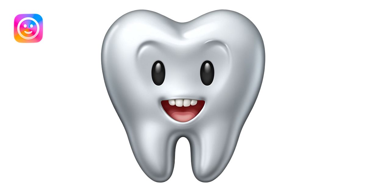 human tooth emoji, smooth chrome ceramic-metal texture, clean medical ...