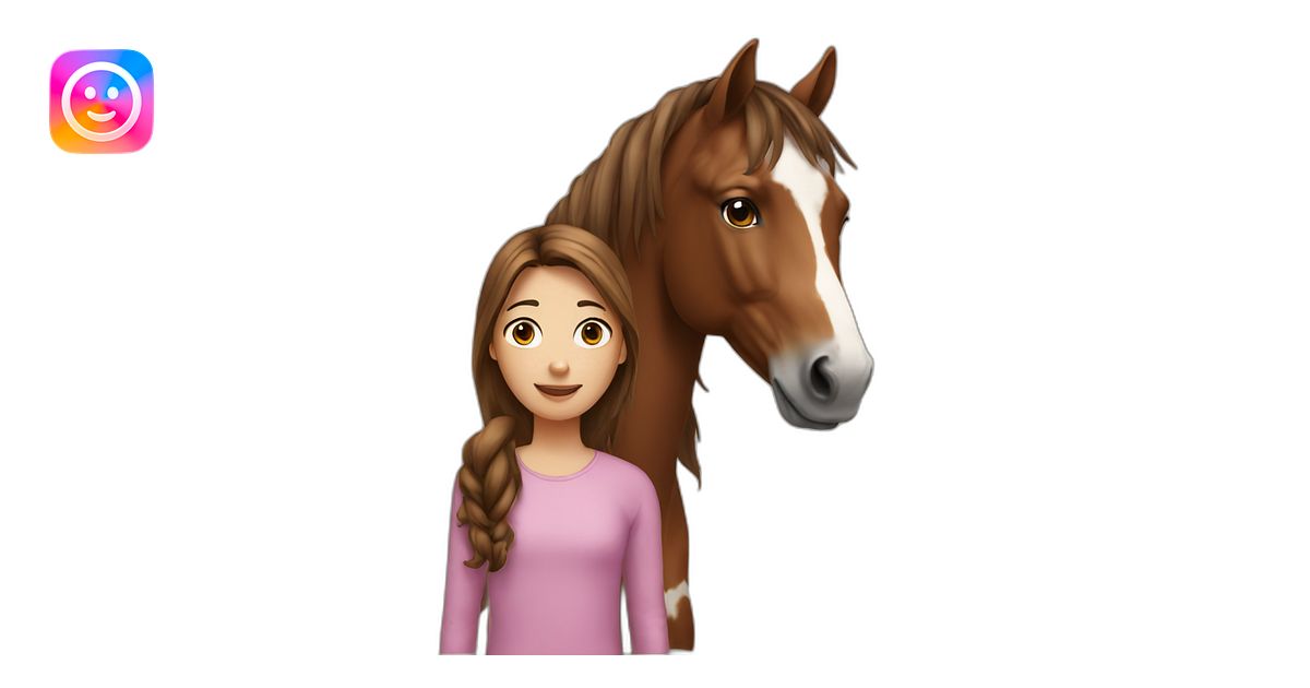 Horse with spots next to a brown-haired girl emoji | AI Emoji Generator