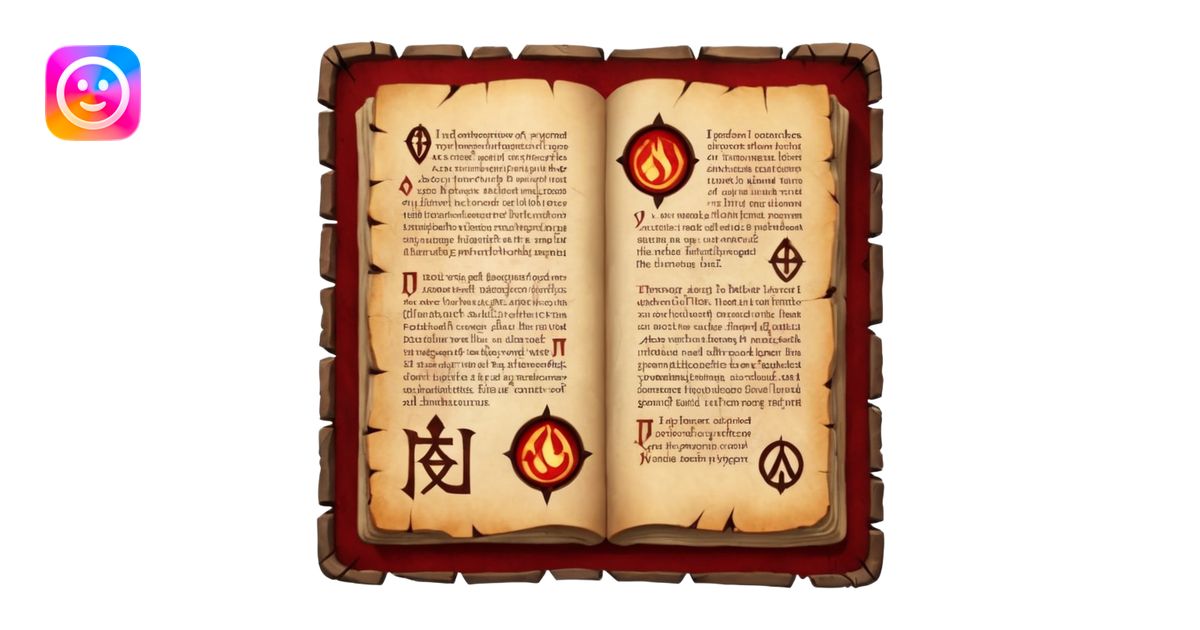 Ancient scripture page burned at the edges, cursed runes glowing faint ...