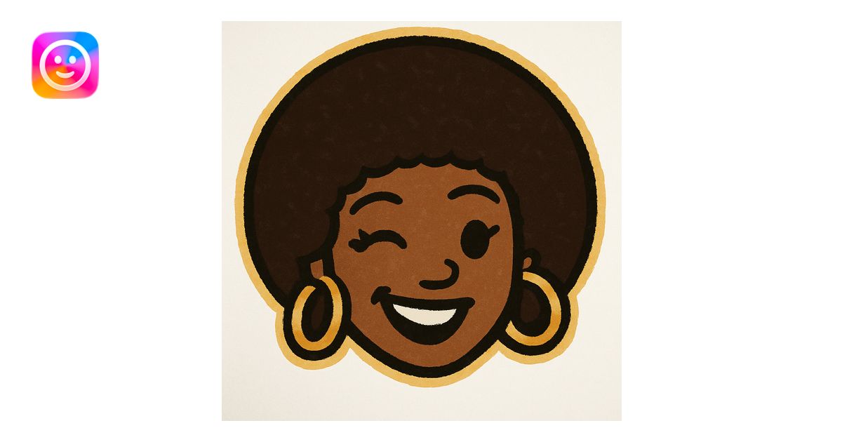 Create a 1970s disco emoji of just the head of a female African ...