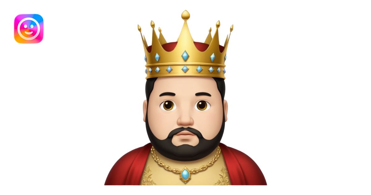 Bearded King, young fat king with short black beard, wearing crown ...