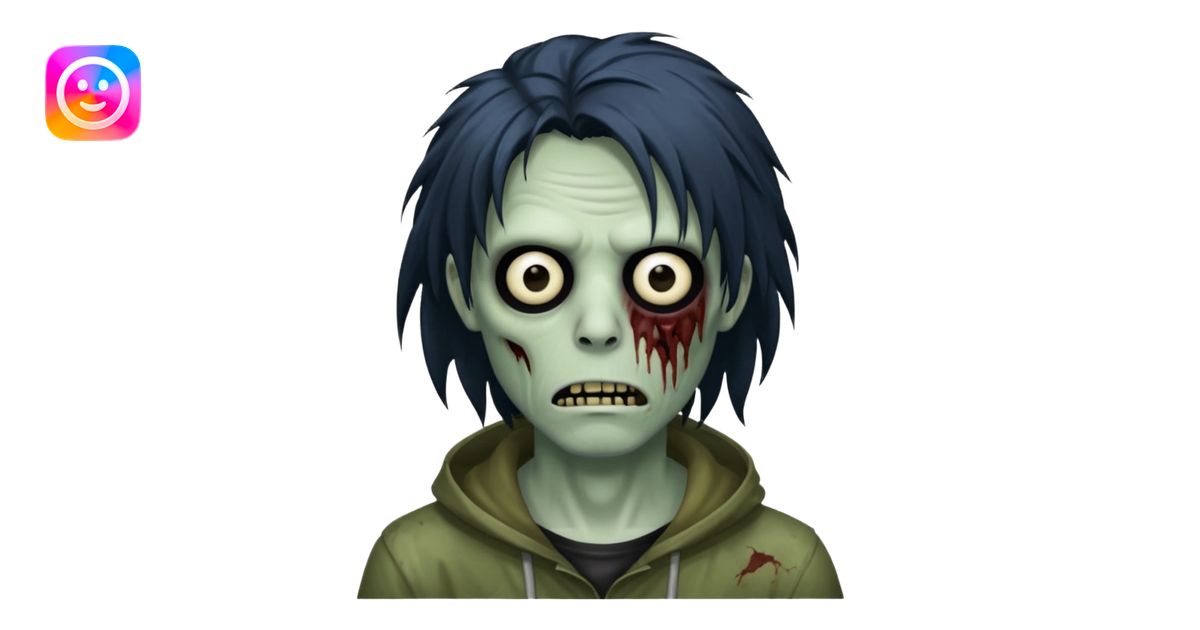 crie um emoji de zumbi homen com o cabelo de emo grande cobrindo o ...