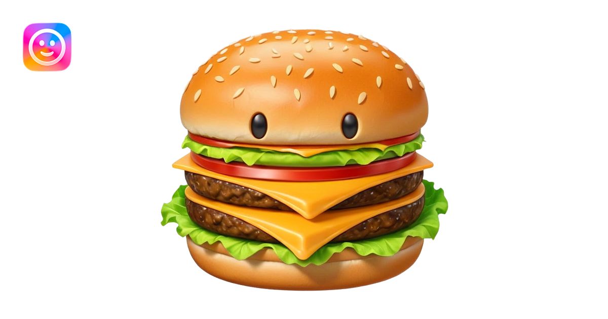 A cute 3D emoji-style letter “A” shaped like a burger, glossy finish ...