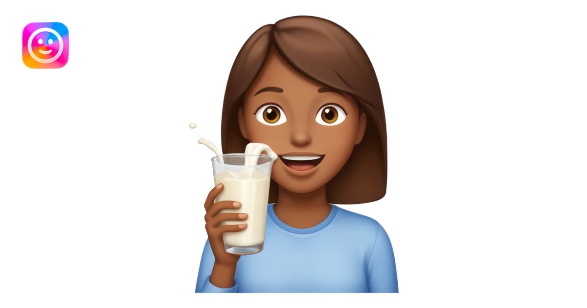 Happy brown hair emoji with milk spilling from mouth emoji | AI Emoji ...